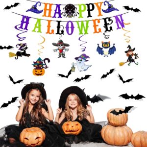 Halloween Party Decorations, Happy Halloween Banner Hanging Swirl Streamers and 3D Bat for Halloween Party