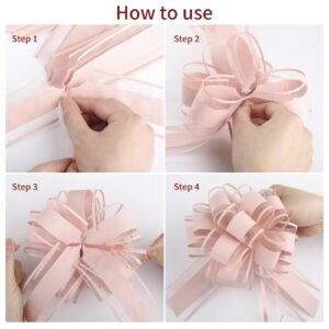 6 PCS 6 Inches Large Pull Bows Gift Wrapping Pull Bow Ribbon Pull BowsI for Christmas Wedding Baskets Valentine's Day Bows Ribbon Bow for Gift Wrapping (Pink)