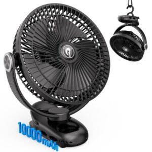 jojozoo 10000mah rechargeable portable fan, 8 inch battery operated fan, clip on fan with 4 speed & 30 hours work time, usb car fan, sturdy clamp for home golf cart stroller camping outdoor travel