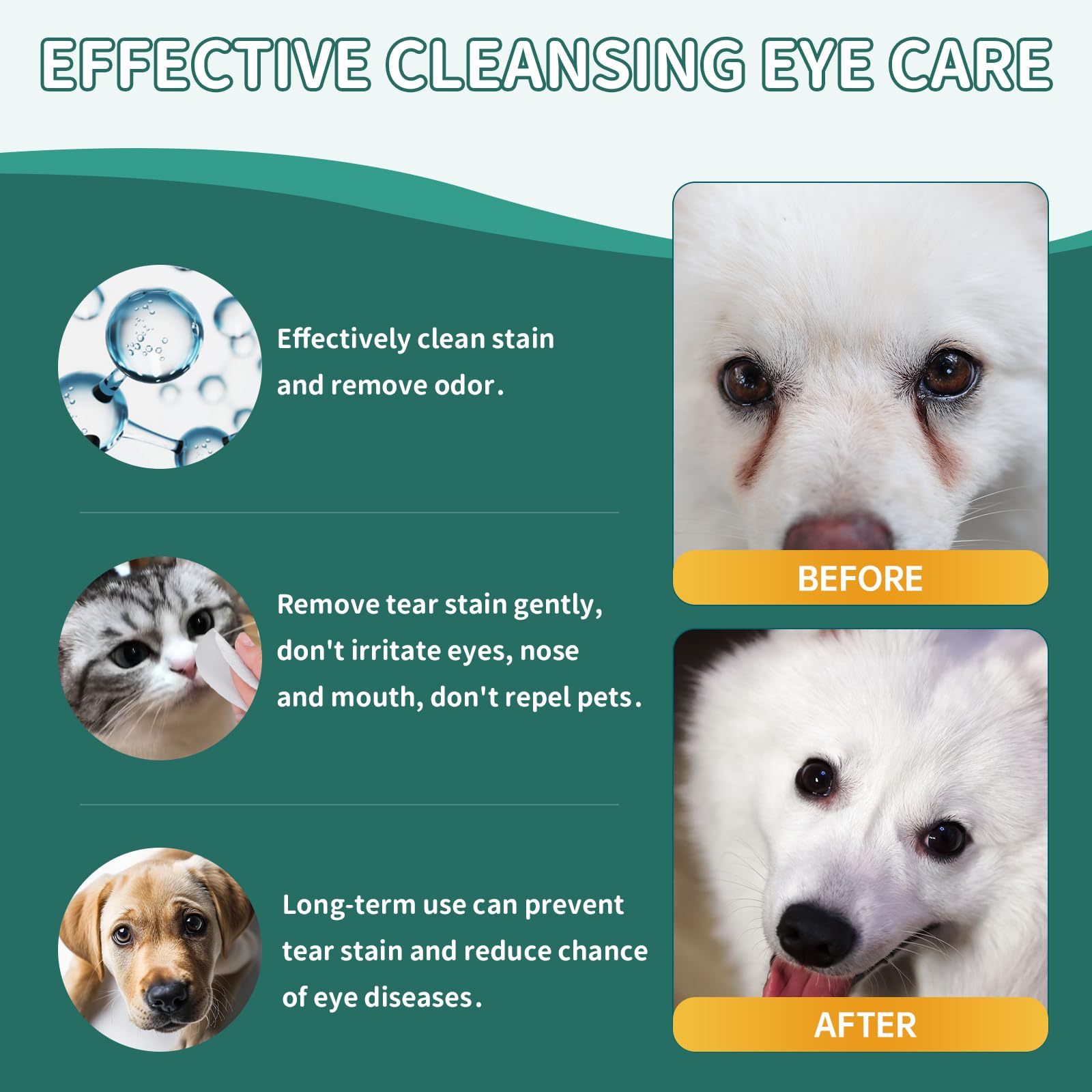 Ear Wipes & Eye Wipes for Dogs Cats, 400 Pcs Pet Ear Cleaner Wipes for Dogs Cats Gently Remove Ear Wax, and Cat Dog Eye Wipes Tear Stain Remover, Pet Eye Wipes Presoaked & Textured Eye & Face Wipes