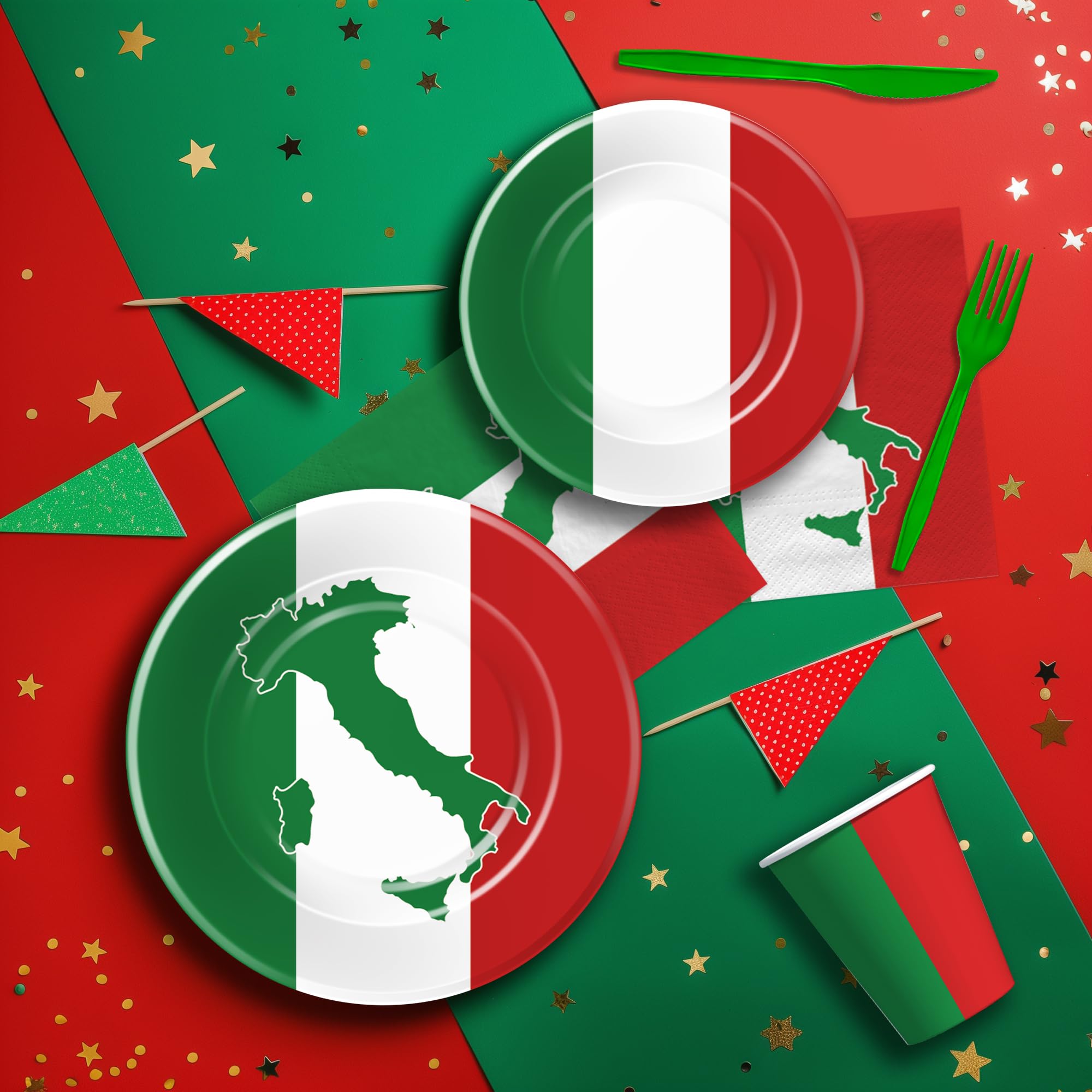 Suhelkit Italian Party Decorations Tableware - Disposable Italy Flag Party Supplies, Paper Plate, Napkin, Cup, Cutlery, Italian Flag Party Decorations Dinnerware For Birthday Baby Shower | 24 Guests