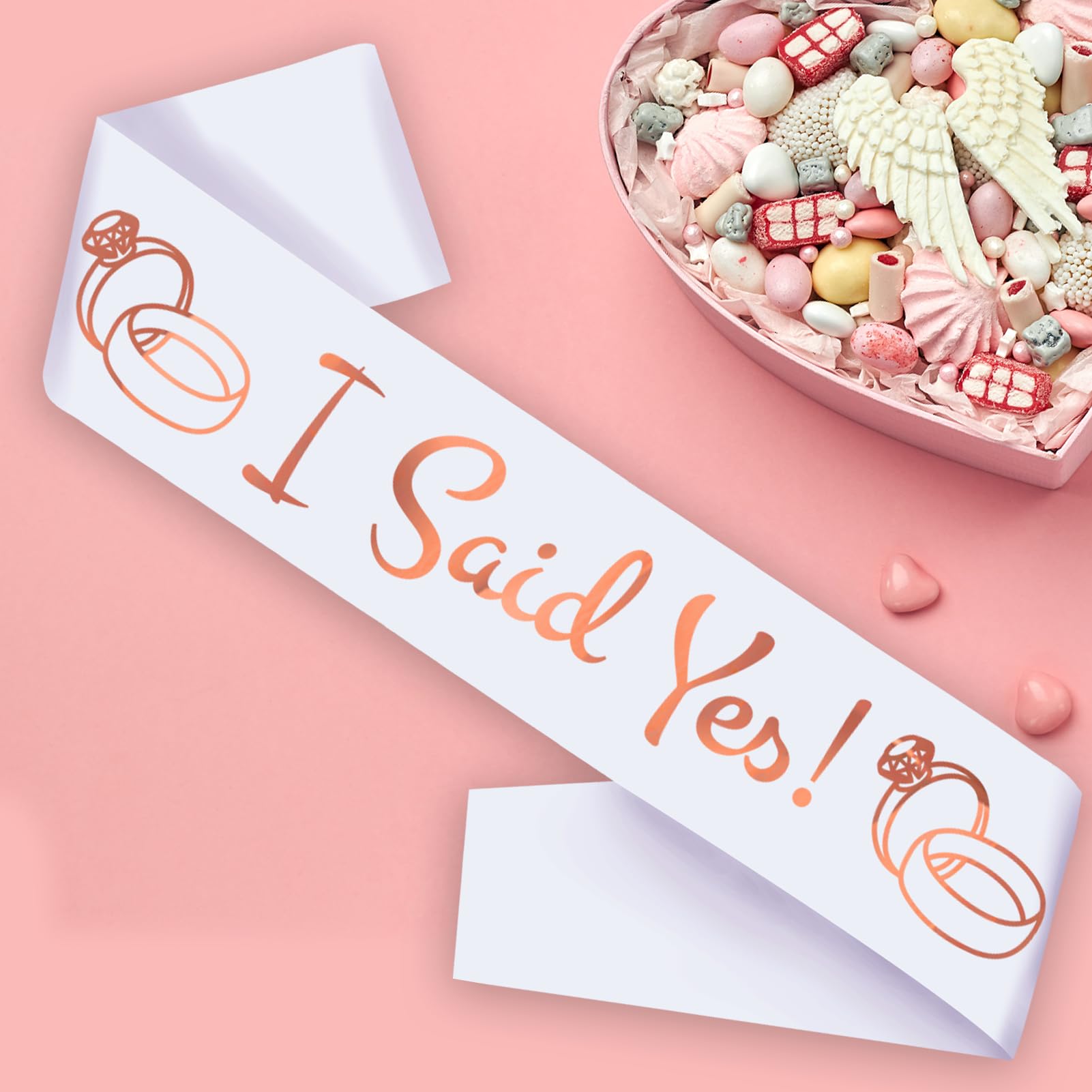 Generic I Said Yes Sash with Rose Gold Foil, Future Mrs Sash | Engagement Party Sash | Proposal Sash | Bachelorette Party Sash, Bridal Shower Sash for Bride to Be (White + Rose Gold)