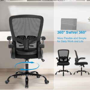 Office Computer Desk Chair，Ergonomic Executive Office Chair with Mesh, Adjustable Lumbar Support, Swivel Rolling for Home, Bedroom, Study, Student, Adults, Black