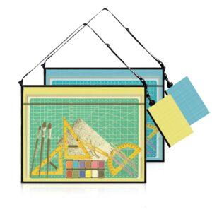 berya 2 pcs art portfolio bag, 19x25 inches artwork storage case with handle and zipper, large clear waterproof poster storage bag for posters artwork bulletin board (yellow and blue)