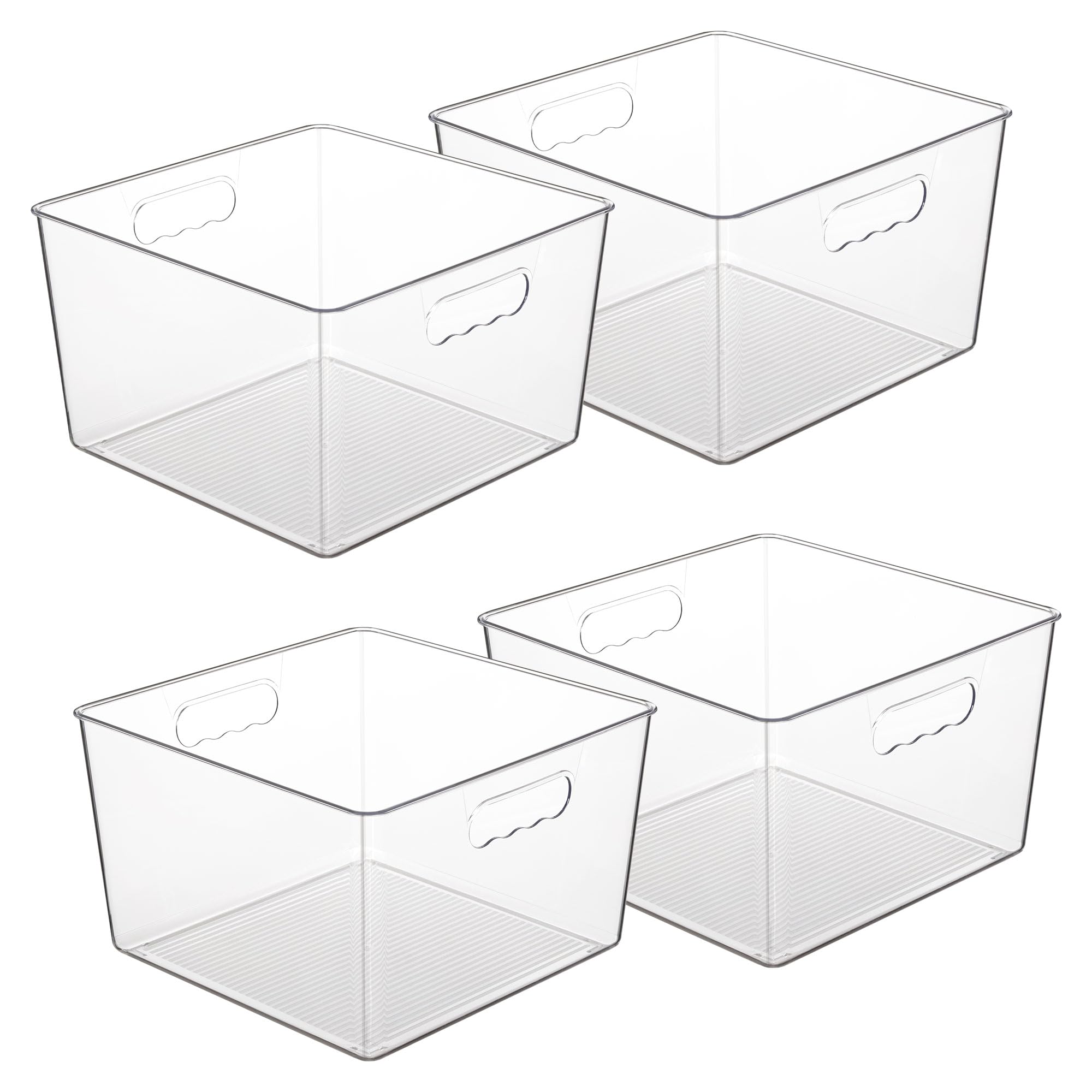 Vtopmart 4 Pack Extra Large Clear Plastic Storage Bins,11x11 Cube Acrylic Organizer Square Containers with Handle for Pantry,Closet,LaundryRoom,Kitchen,Bathroom,UnderSink Organization