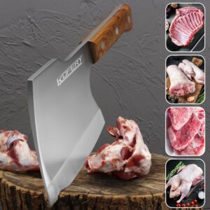 KOFERY Hand Forged Meat Cleaver - Heavy Duty Bone Chopper Axe Knife with Wood Handle, Full Tang Chopping Knife for Kitchen, Camping, BBQ & Outdoor