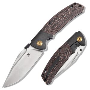 kansept hinterland pocket folding knives for men edc camping folding knife 3.58'' satin cpm s35vn blade pocket knife with blackwash titanium + copper carbon fiber inlay handle everyday carry k1057a4