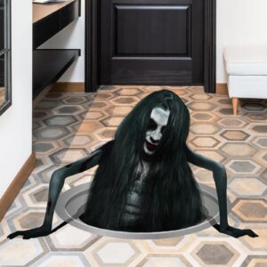 23.2×15.7 inches 3d halloween floor wall decals horror women scratching floor stickers removable halloween decor murals spooky halloween floor stickers for home office party decors