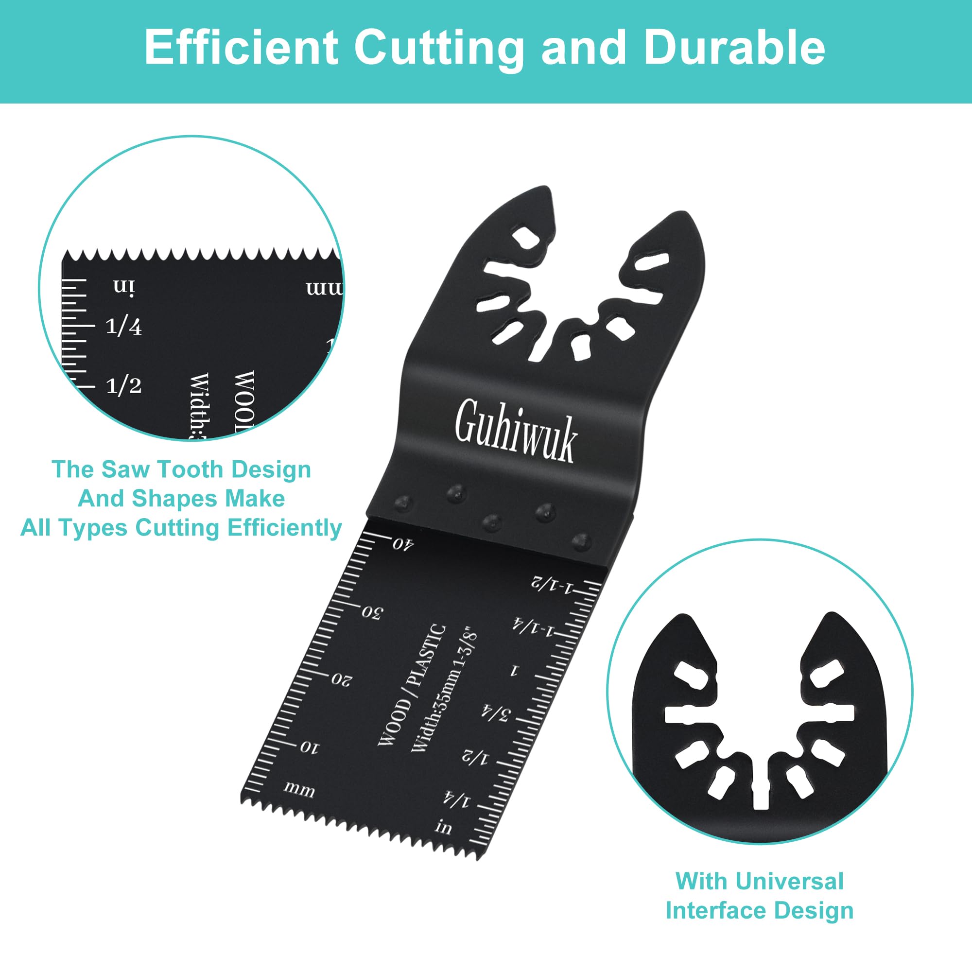 Guhiwuk 55PCS Oscillating Saw Blades, Quick Release Titanium Multitool Blades for Wood Plastics Metal, Universal Multi Tool Oscillating Blades Kits Fit Dewalt Milwaukee Ryobi Makita Rockwell Fein