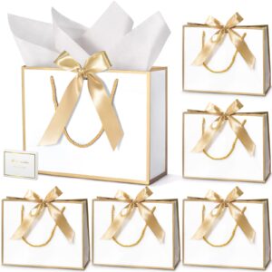 doyide 30 pcs thank you gift bags with tissue paper, 9x7x3.1in paper gift bags with handles, gift wrap bags with bow ribbon for wedding birthday baby shower bridesmaid party