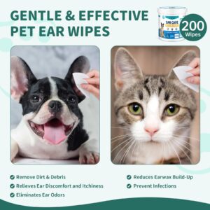 Ear Wipes & Eye Wipes for Dogs Cats, 400 Pcs Pet Ear Cleaner Wipes for Dogs Cats Gently Remove Ear Wax, and Cat Dog Eye Wipes Tear Stain Remover, Pet Eye Wipes Presoaked & Textured Eye & Face Wipes