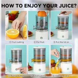 SUNHAIXIA Rechargeable Electric Juicer - Citrus Juicer with Type-c Rechargeable for Orange, Lemon and Grapefruit Juicing. (White-45Watts)