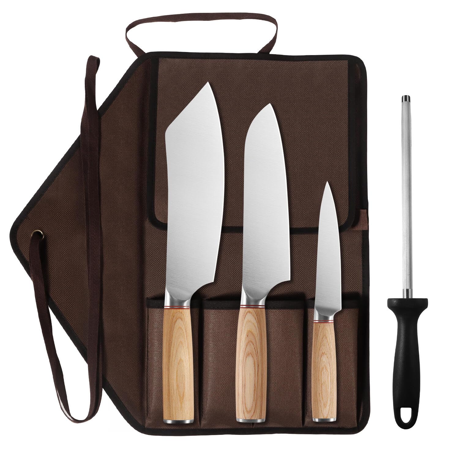 KOFERY Chef Knife Set with Bag - Portable and Versatile for Camping, Cooking, and Everyday Use, Complete with a Travel Case for Safe Storage (Include Sharpening Steel)