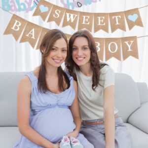 Sweet Baby Boy Banner Sign - Pre-Strung Welcome Baby Banner Baby Shower Banner - Baby Boy Banner Sign for Backdrop - Baby Shower Banner Sign Decorations for Baby Shower