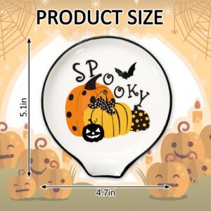 Whaline 2Pcs 4.7inch Halloween Ceramic Spoon Rest Spooky Pumpkin Black Cat Small Coffee Spoon Holder for Coffee Stirrers Teaspoon Bar Spoon Coffee Station Bar Accessories