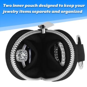 Portable Ring Organizer Case with Keychain, Traveling Ring Holder Storage Bag, Anti-Lost Keychain Container for Rings, Jewelry (1, Black)