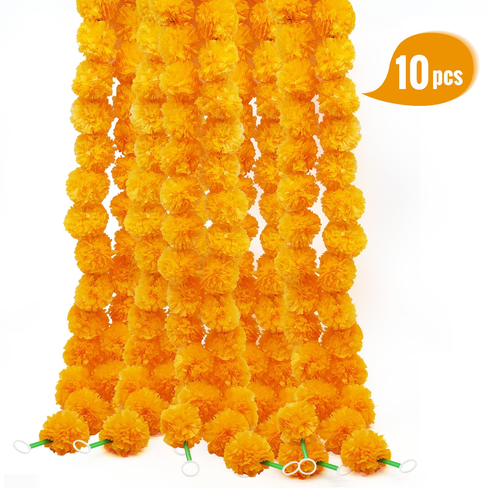 CRFNI 10 Pcs - 5 feet Marigold Garland for Diwali Party Indian Weddings Decorations (light orange)