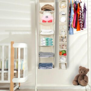 NEATJELAI Hanging Closet Organizer 6 Tier Hanging Shelf for Wardrobe Clothes Organization and Storage,Large Shoe Organizer Foldable Design, Beige