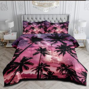 ccoutuechen coconut tree comforter set queen size tropical beach leaf bedding sets botanical leaves comforter romantic galaxy bed set 3pcs soft fluffy lightweight comforter (girls women adult)