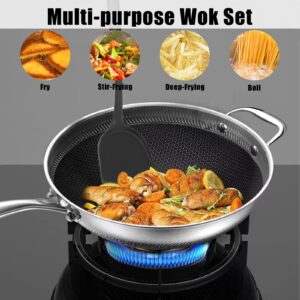 BigNoseDeer Wok Pan With lid Hybrid Nonstick 12.5Inch Honeycomb work With Handle Woks & Stir-Fry Pans Nonstick PFOA Free Cookware Suitable for Induction Ceramic Electric and Gas Cooktops