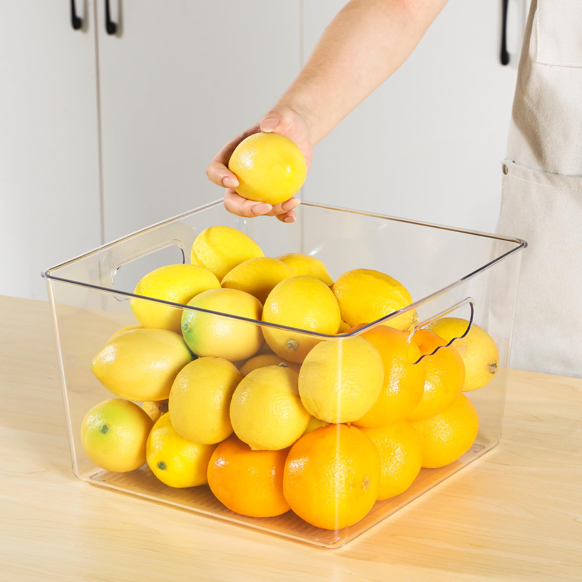 Vtopmart 4 Pack Extra Large Clear Plastic Storage Bins,11x11 Cube Acrylic Organizer Square Containers with Handle for Pantry,Closet,LaundryRoom,Kitchen,Bathroom,UnderSink Organization