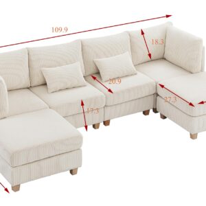 FREEHOMAE Sectional Sofa Couch,Modular Sectional Sofa,Sectional Couches for Living Room,Cloud Couch,L Shaped Couch with Removable Ottomans.（4Seat+2 Ottoman-White）