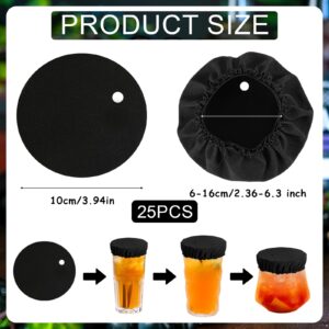 25pcs Universal Drink Covers Scrunchies, Elastic Stretchable Polyester Cup Cover for Alcohol Protection Safety with Straw Hole Reusable Drink Protector Cap for Women Girls Fits Most Glass Cups (Black)