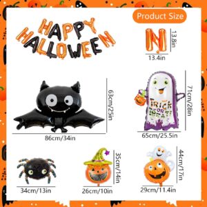 9PCS Large Halloween Foil Balloons Set Happy Halloween Banner Foil Balloons, Pumpkin Witch Bat Ghost Spider Mylar for Halloween Party Decorations Trick or Treat Supplies