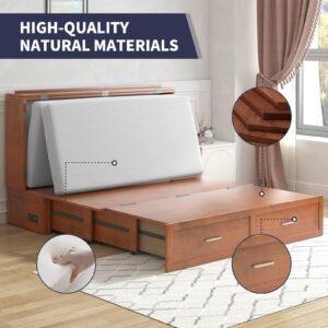 ijuicy Murphy Bed, Queen Size Cabinet Bed with Foldable Memory Foam Mattress & USB Charging Station & 2 Large Drawers for Guests Room/Bedroom-Reddish Brown