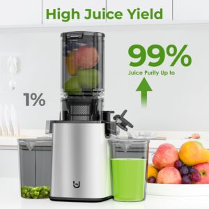 Masticating Juicer Machines, 350W Slow Cold Press Juicer with 5.3" Feeding Chute, High Juice Yield Juicer for Fruits and Vegetables, Easy to Clean