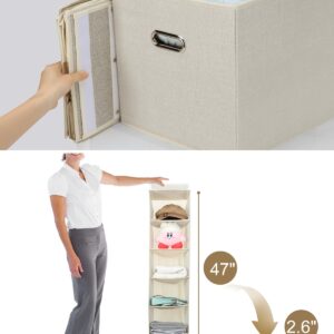 NEATJELAI Hanging Closet Organizer 6 Tier Hanging Shelf for Wardrobe Clothes Organization and Storage,Large Shoe Organizer Foldable Design, Beige