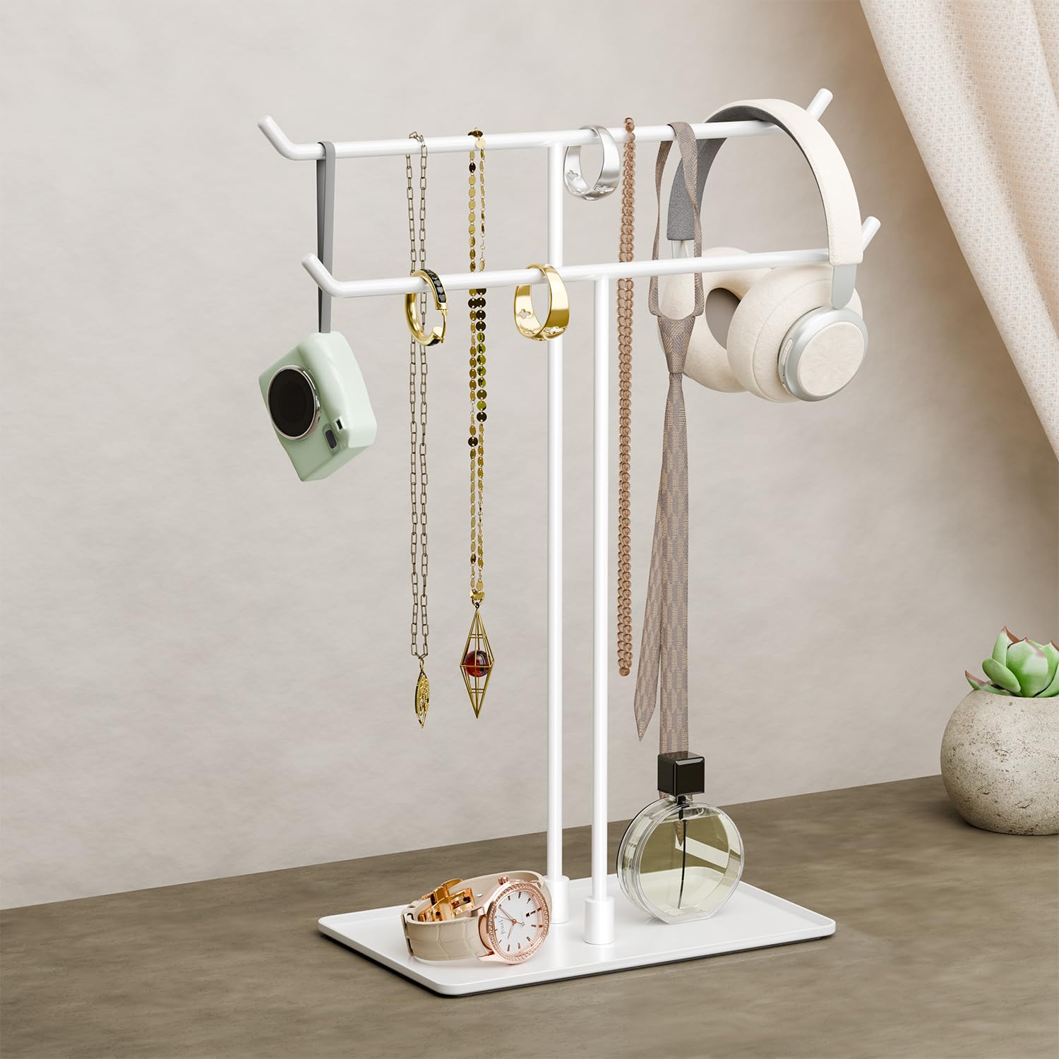 bussdis Necklace Stand Aesthetic Necklace Holder: White Metal Necklace Organizer for Home Decor