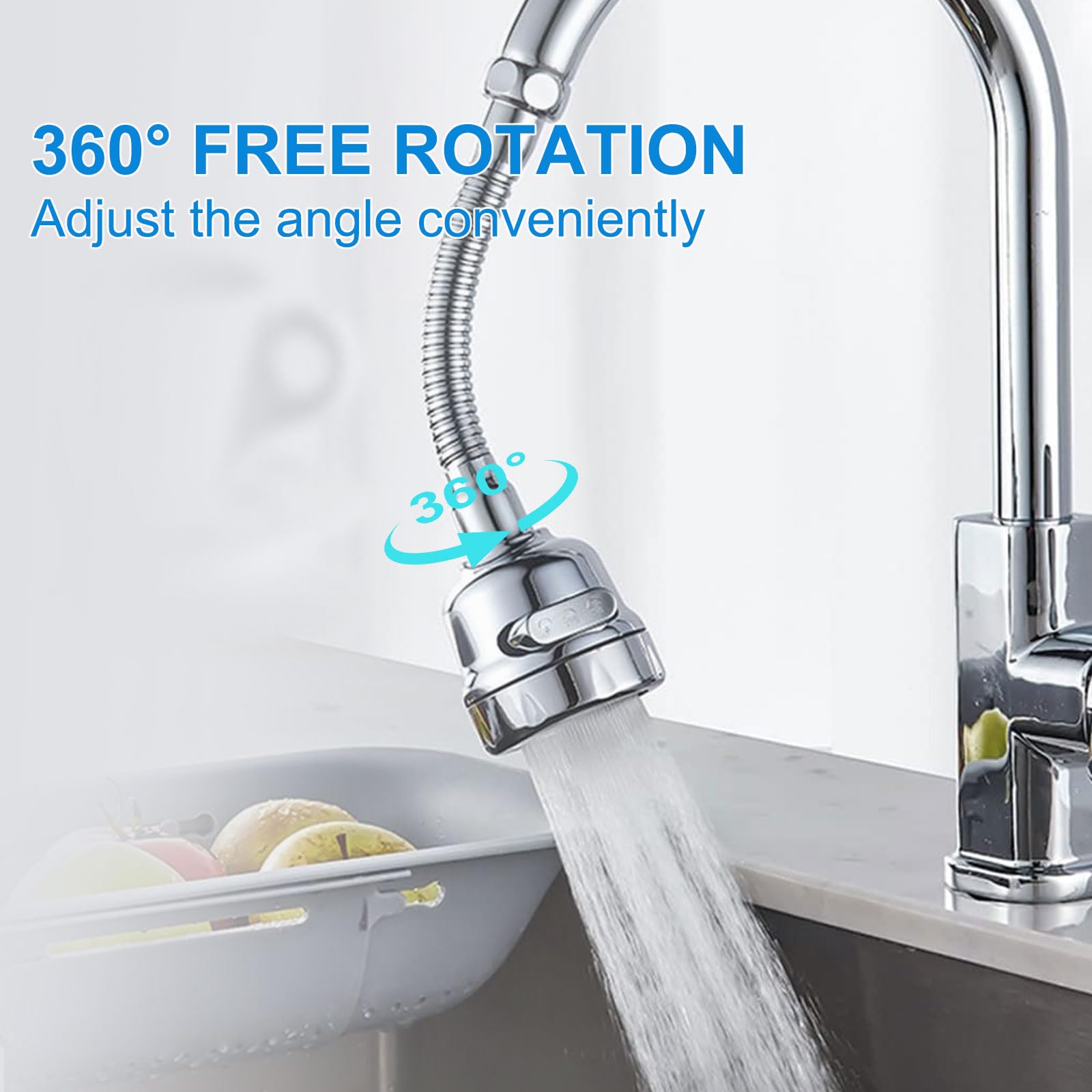 Kitchen Faucet Sprayer Attachment, Movable Faucet Extender with 4 Spray Modes, 360° Rotatable Sink Faucet Head, Anti-Splash Tap Booster Shower and Water Saving Faucet for Kitchen-Long