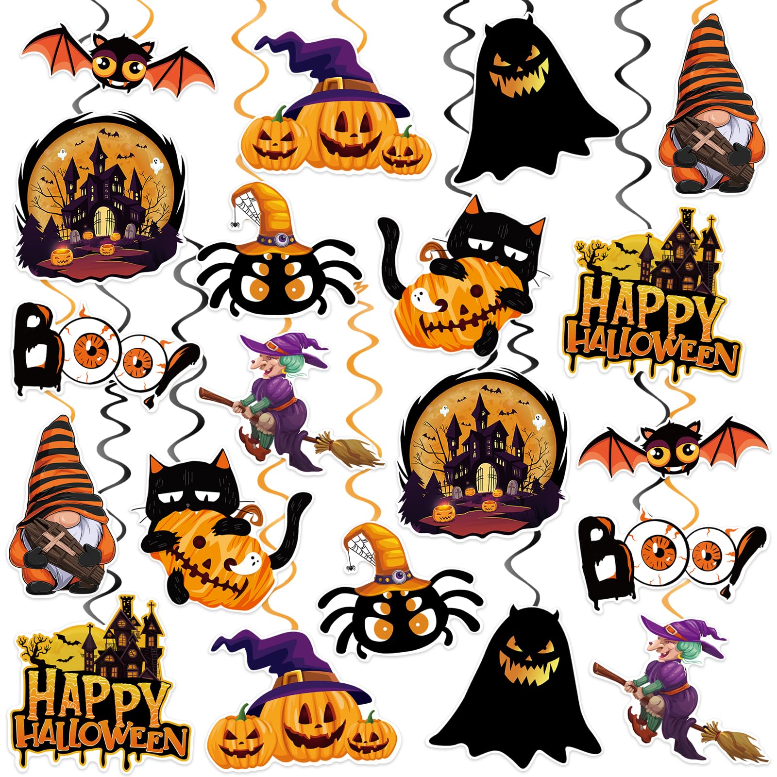 40Pcs Halloween Hanging Swirl Decorations, Halloween Party Hanging Swirls Ghost Pumpkin Witches Hanging Halloween Ceiling Streamers for Halloween Birthday Party Decorations Supplies