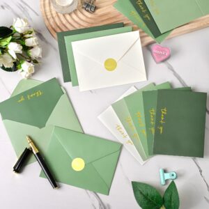 VEEYOL 100 Sage Green Thank You Cards with Envelopes, 5x3.75 Inches Gold Foil Thank You Notes For Wedding, Baby Shower, Graduation, Bridal, Business, Anniversary