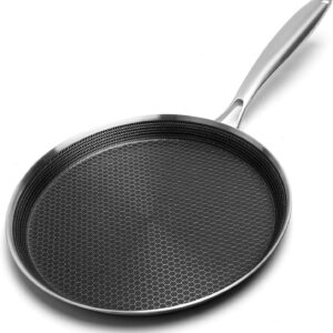 Vegoran Stainless Steel Crepe Pan,11 inch Nonstick Crepe Pan, Coating Flat Skillet Pancake Pan, Non Stick Honeycom Pizza Tawa Dosa Tortilla Griddle Pan, Induction Compatible, PFOA Free (11 Inch)