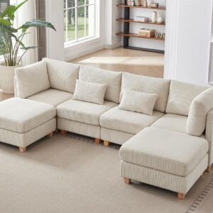 FREEHOMAE Sectional Sofa Couch,Modular Sectional Sofa,Sectional Couches for Living Room,Cloud Couch,L Shaped Couch with Removable Ottomans.（4Seat+2 Ottoman-White）