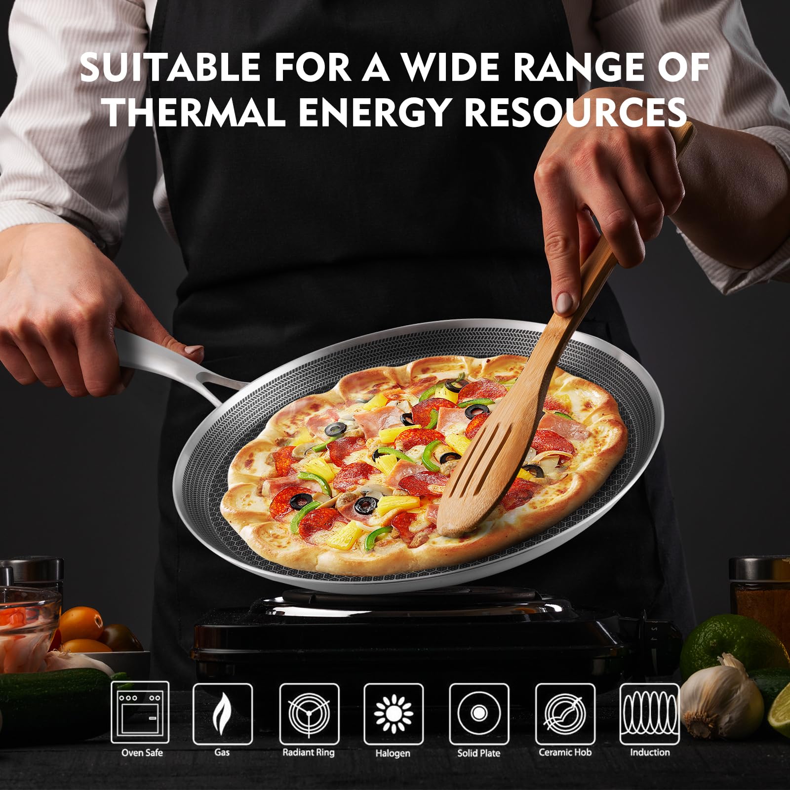 Vegoran Stainless Steel Crepe Pan,11 inch Nonstick Crepe Pan, Coating Flat Skillet Pancake Pan, Non Stick Honeycom Pizza Tawa Dosa Tortilla Griddle Pan, Induction Compatible, PFOA Free (11 Inch)