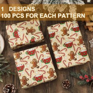 JarThenaAMCS 100 Sheets Christmas Tissue Paper Gingerbread Man Candy Cane Art Tissue Wrapping Paper for Xmas Winter DIY Crafts Gift Packing, 14 x 20 Inch