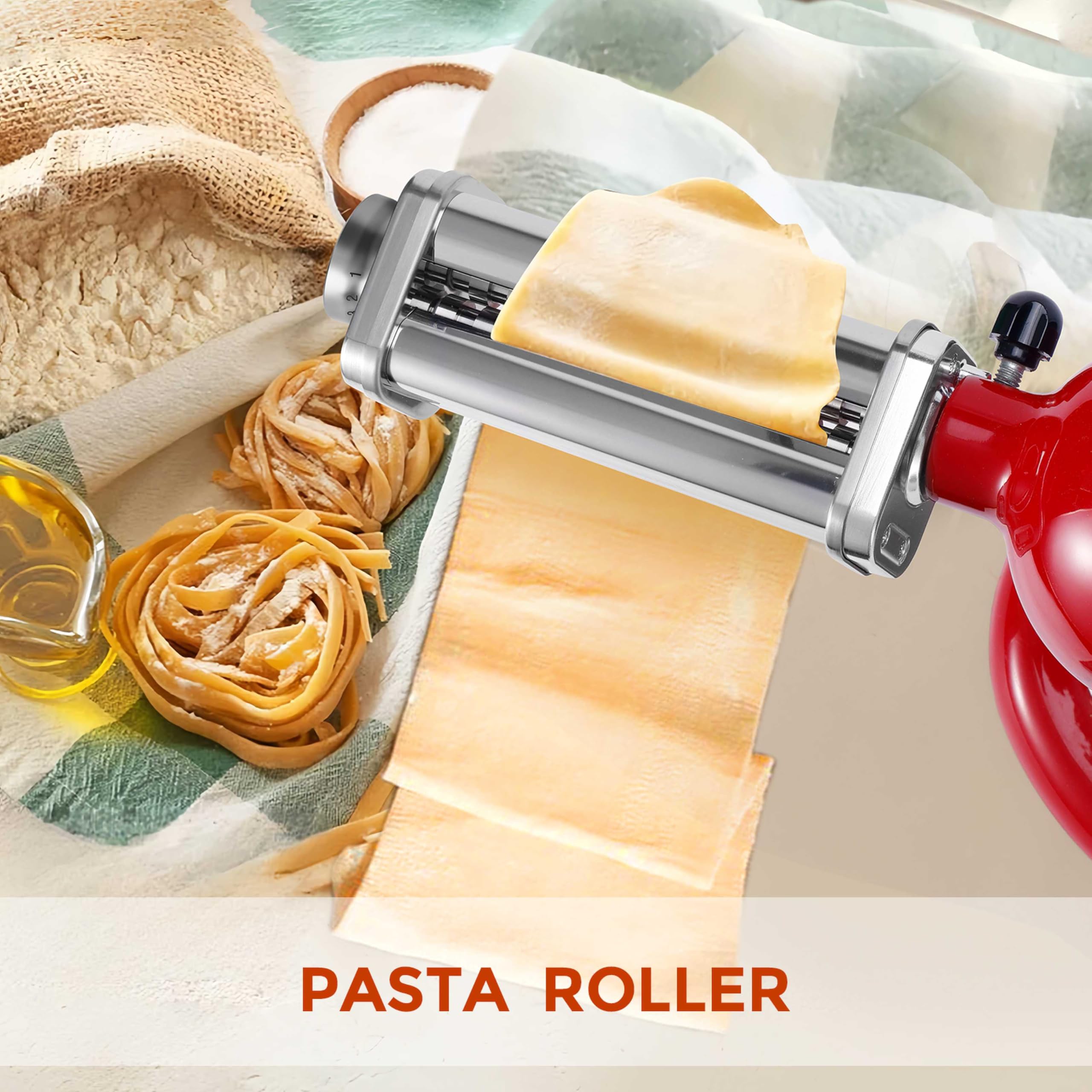 Pasta Attachment for Kitchenaid Stand Mixer,3 Pcs Pasta Maker Kitchen Aid Pasta Attachment for Kitchenaid Stand Mixer Included Pasta Roller, Spaghetti Cutter and Fettuccine Cutter by Gomen