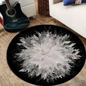 EXINBU Modern Round Area Rug, 7ft, Luxury Chic Black and Gray Geometric Abstract Round Carpet Floor Mat, Non-Slip Non-Shedding Indoor Carpet for Living Room Bedroom Kitchen Apartment Office