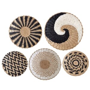 wall basket decor 5pcs hanging rattan woven baskets 7.9, 9.8, 11.8 inch rustic wall art decor decorative key tray set for living room, bedroom, kitchenwall basket decor wall art decor rattan wall