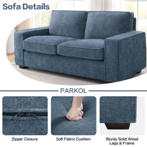 PARKOL 71" Modern Loveseat Sofa, 2 Seater Couch with Removeable and Washable Cushion Cover, Chenille Love Seat for Living Room, Apartment and Small Space, Easy Assembly (Blue)