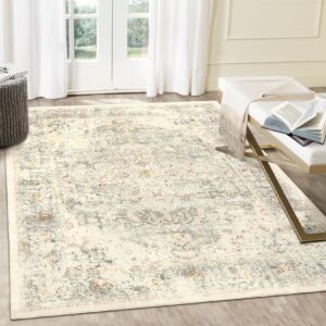 caremee 8x10 area rug for living room machine washable non slip vintage retro rugs stain resistant distressed rugs large rugs low pile throw rug for dining room home office, hazel