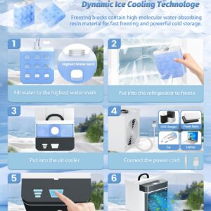 Portable Air Conditioner, Mini Personal Ice Fan with 3 Speeds, Small Anti-leakage Water Ice Cooling Air Cooler for Room Bedroom Office Home Tent (F-08)