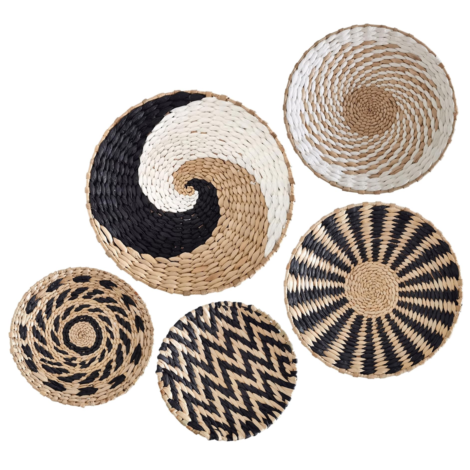 Wall Basket Decor 5Pcs Hanging Rattan Woven Baskets 7.9, 9.8, 11.8 Inch Rustic Wall Art Decor Decorative Key Tray Set for Living Room, Bedroom, KitchenWall Basket Decor Wall Art Decor Rattan Wall