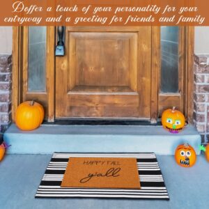 Tinideya 2 Pcs Fall Front Door Welcome Doormat Set Includes 24 x 35 Black and White Striped Mat 16 x 24 Welcome Mat Coir Door Mat Autumn Doormat Washable for Outdoor Indoor Entrance(Happy Fall)