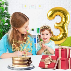 3rd Birthday Decorations for Girls, Including 3rd Birthday Sash and Tiara, Cake Topper and Candle 3, Number 3 Balloon Gold, 3 Birthday Gifts for Girls, 3 Birthday Party Decorations (Gold)