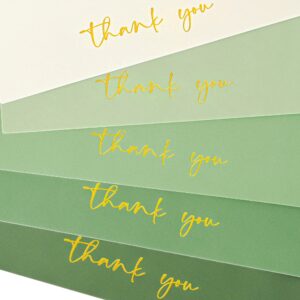 veeyol 100 sage green thank you cards with envelopes, 5x3.75 inches gold foil thank you notes for wedding, baby shower, graduation, bridal, business, anniversary