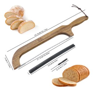 XZZWLL Bread Knife for Homemade Bread, 16.7" Wooden Serrated Sourdough Bread Knife, Stainless Steel Pointed Tips Blade and Bread Bow Knife Design, Bread Slicer for Homemade Bread